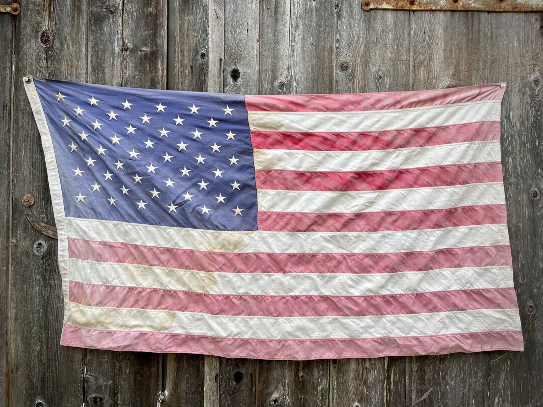 Beautifully Aged and Faded American Flag 1960 All Sewn With Embroidered ...