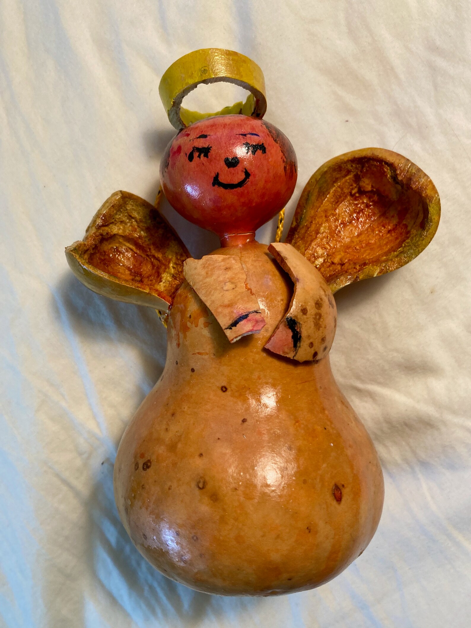 Christmas Gourd Angel, 71, Natural Brown With Red Face and Halo - Etsy