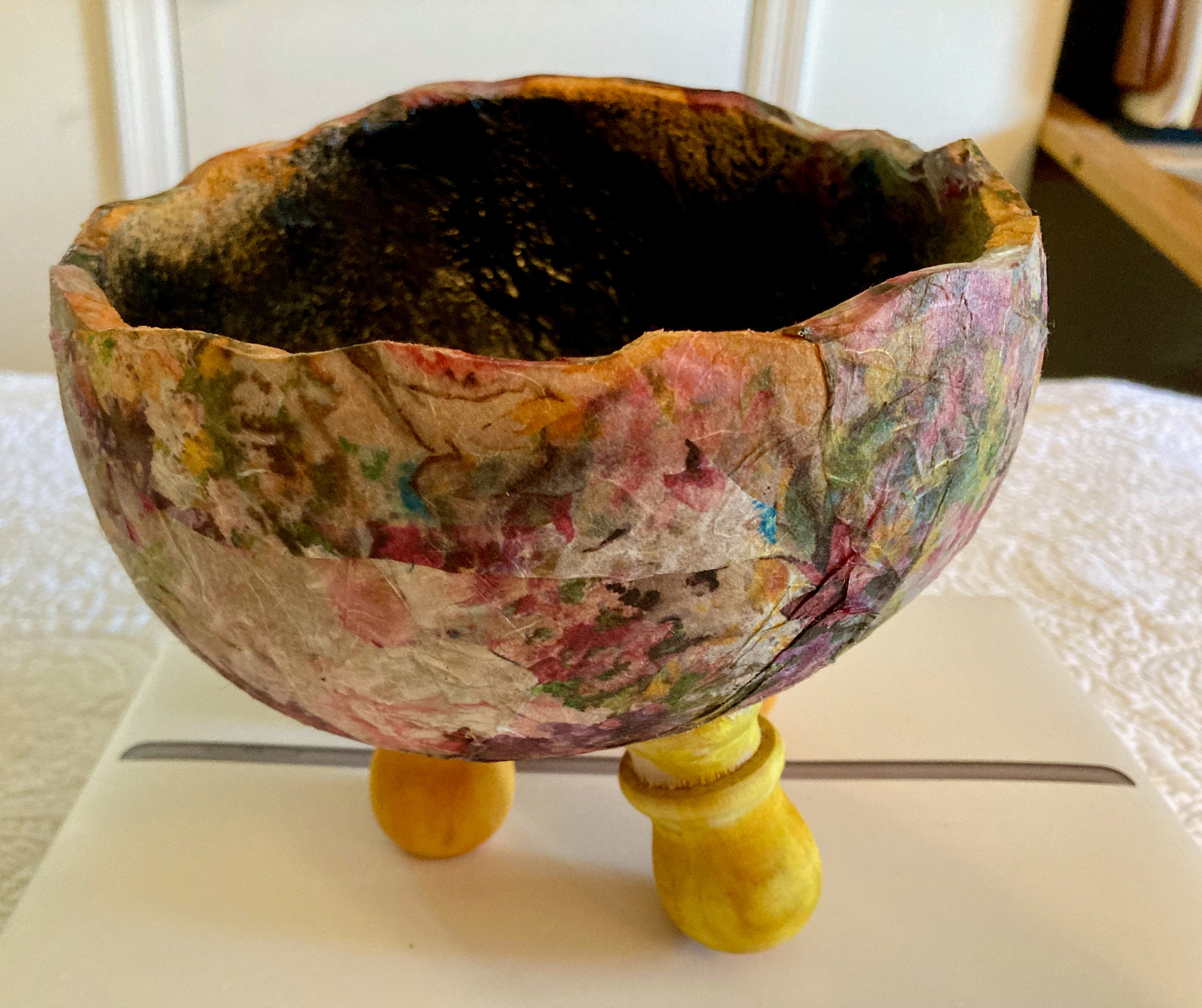 Decoupage Dried Gourd Pot/planter With Legs, Stain and Pressed Flowers ...