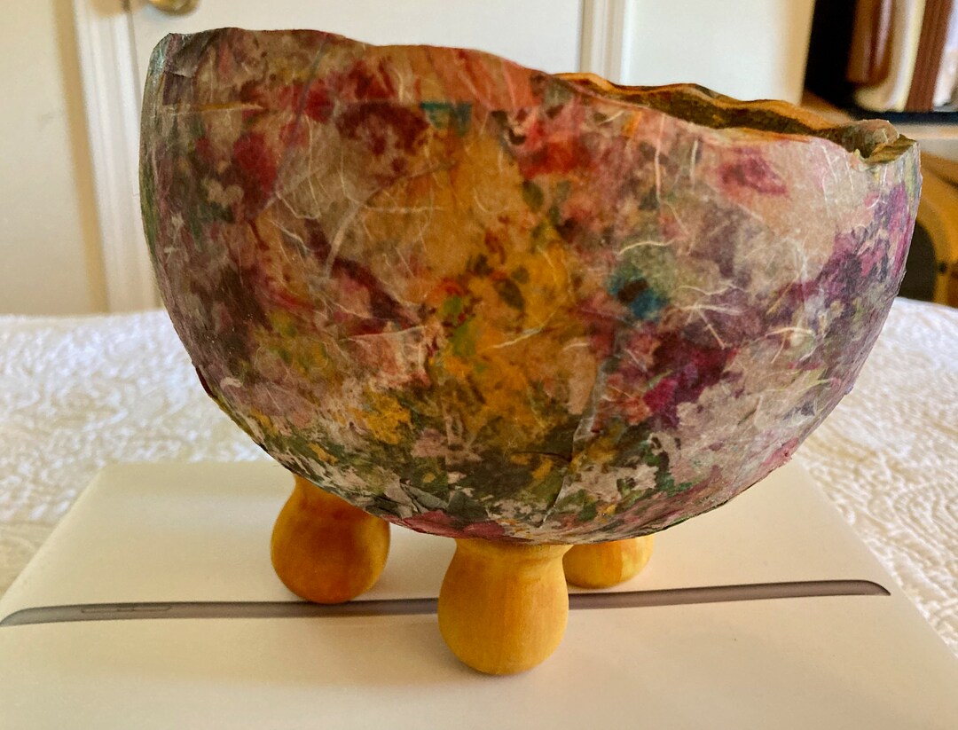 Decoupage Dried Gourd Pot/planter With Legs, Stain and Pressed Flowers ...