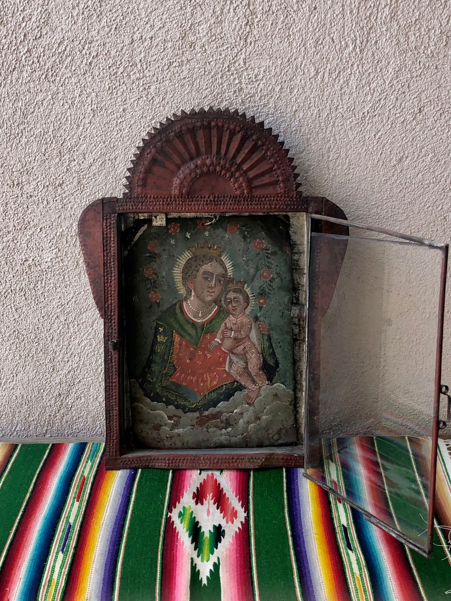 RARE Mexican Tin Nicho Vintage Retablo Virgin De Refugio 1900's Central ...