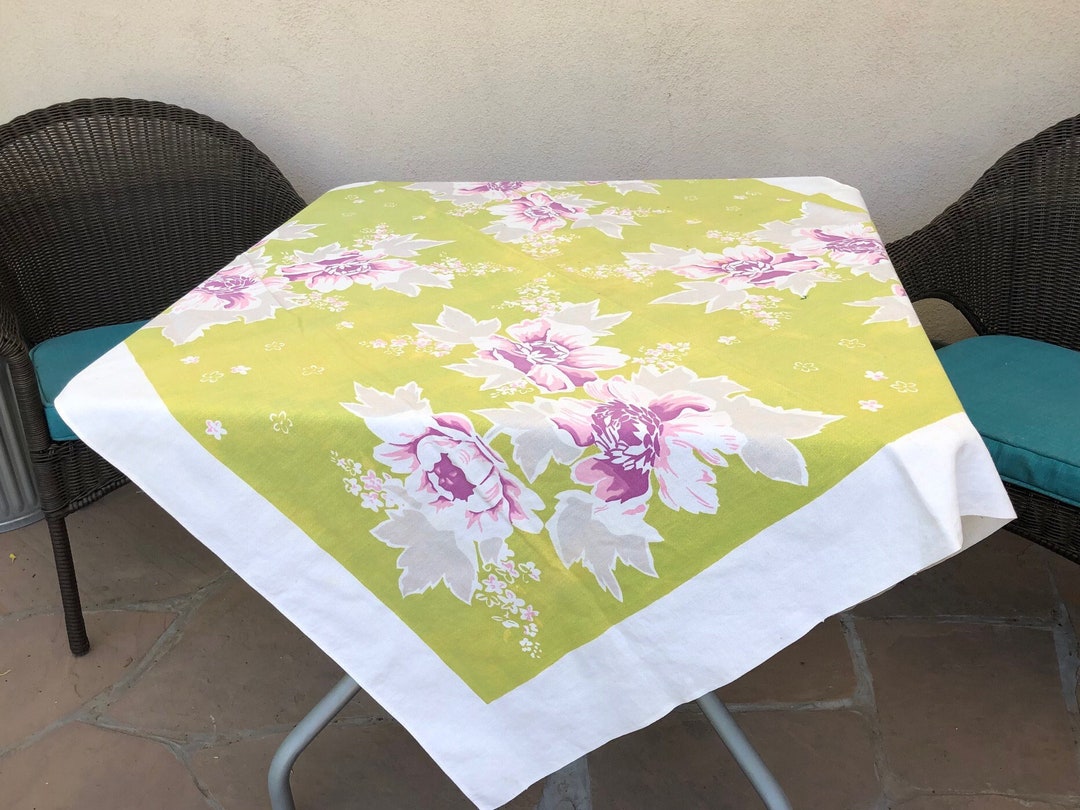 SALE Vintage 50's Simtex Table Cloth Made in USA Block Printed ...
