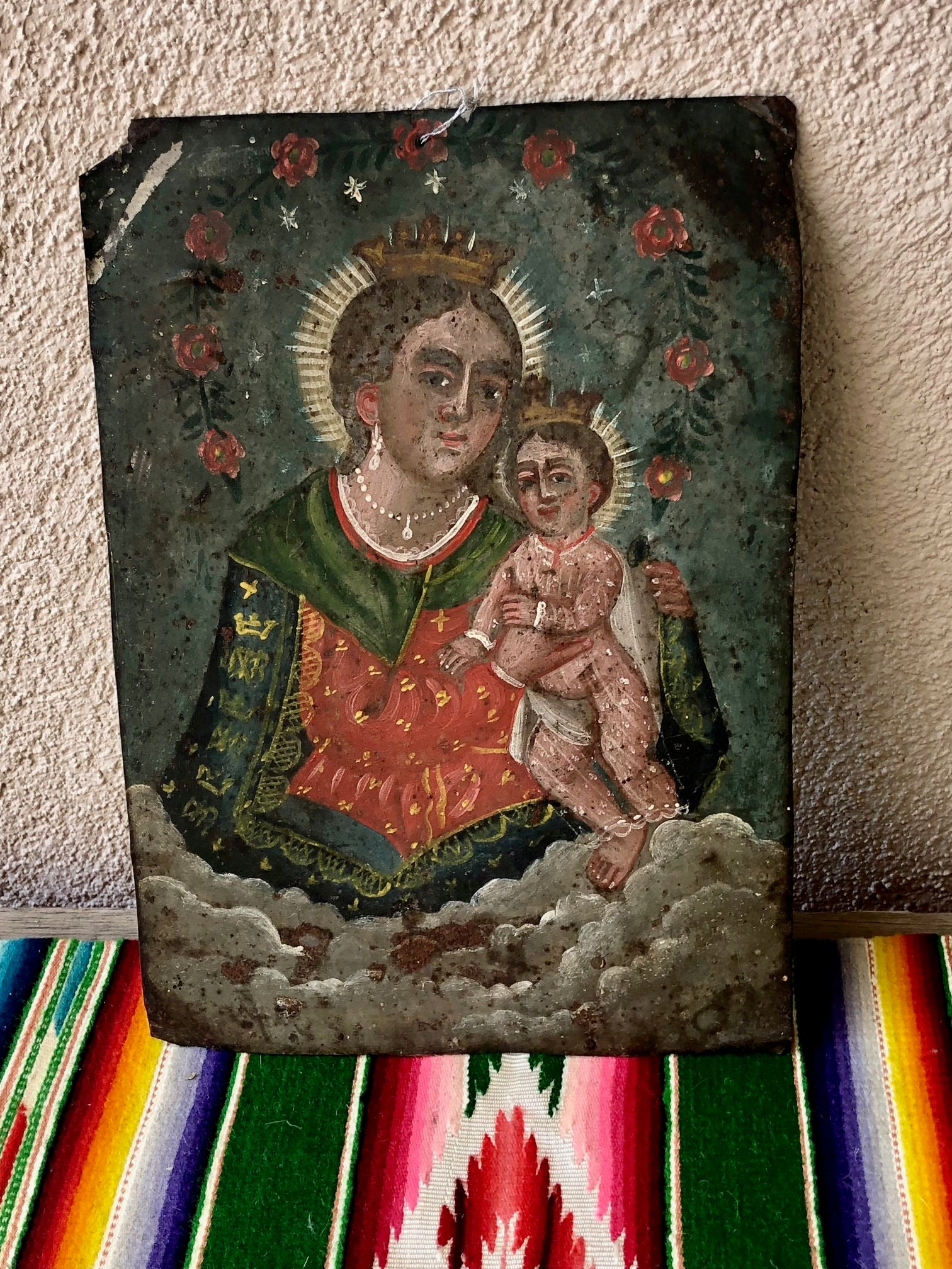 RARE Mexican Tin Nicho Vintage Retablo Virgin De Refugio 1900's Central ...