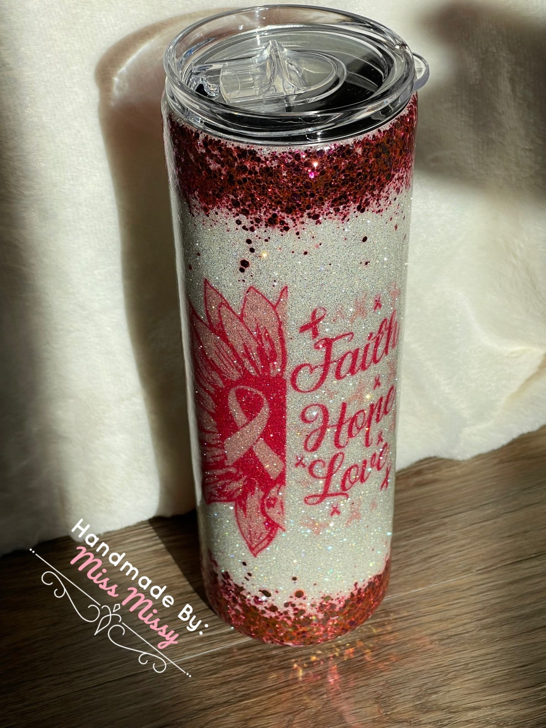 Faith Hope Love BC Awareness Pink Glitter Tumbler - Etsy