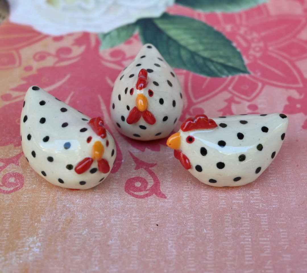 Ceramic Chicken Figurine. Ceramic Chicken. Miniature Polka Dot Chicken ...