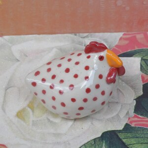 Ceramic Chicken Figurine. Ceramic Chicken. Miniature Polka Dot Chicken ...