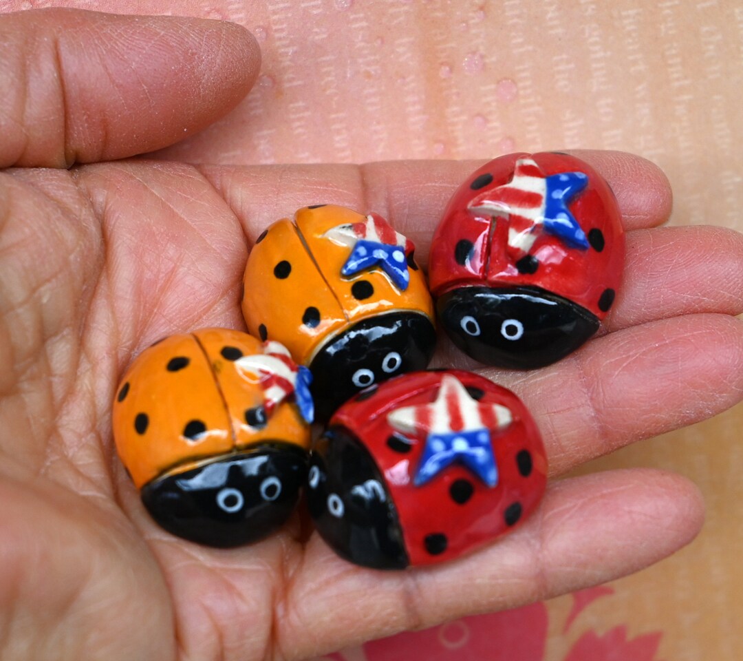 Miniature Ladybug Figurine. ONE Red or Orange Ladybug. Ceramic Ladybug ...