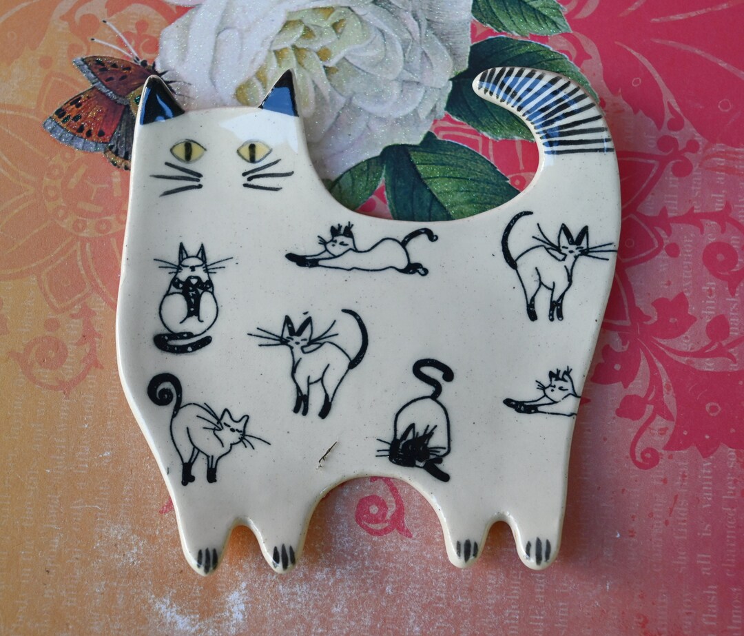 Ceramic Cat Spoon Rest. Siamese Cat Jewelry Holder. Soap Dish. Cat Ring ...