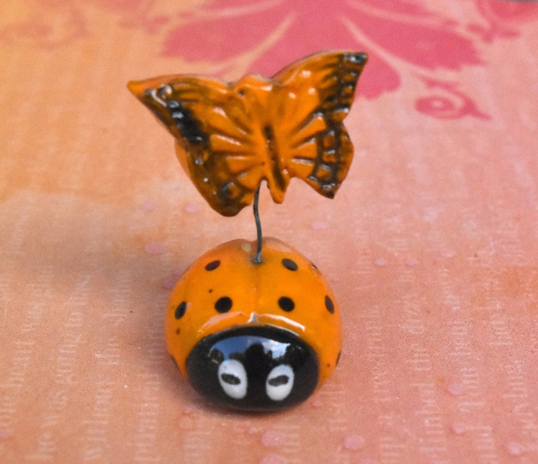 Ladybug Figurine. Ceramic Ladybug. Miniature Ladybug. Miniature Monarch ...