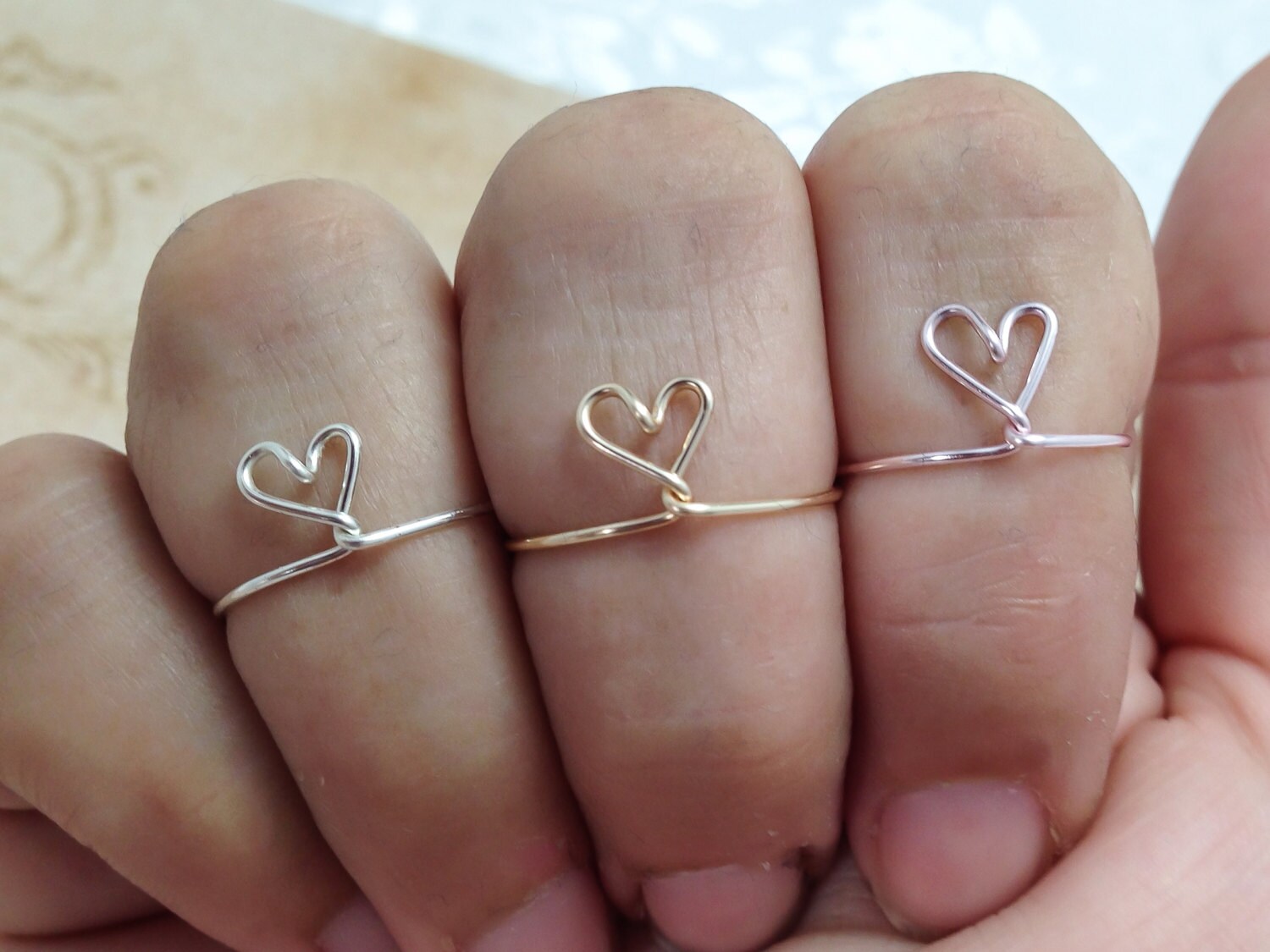 Set of 3 Heart Rings Heart Rings Dainty Heart Ring Small - Etsy