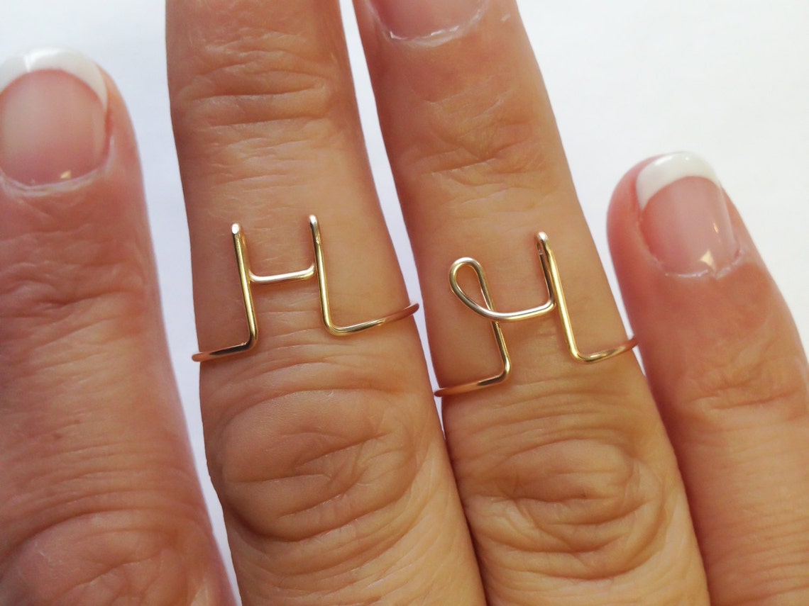 Initial Ring Letter H Ring Personalized Wire Initial Ring - Etsy