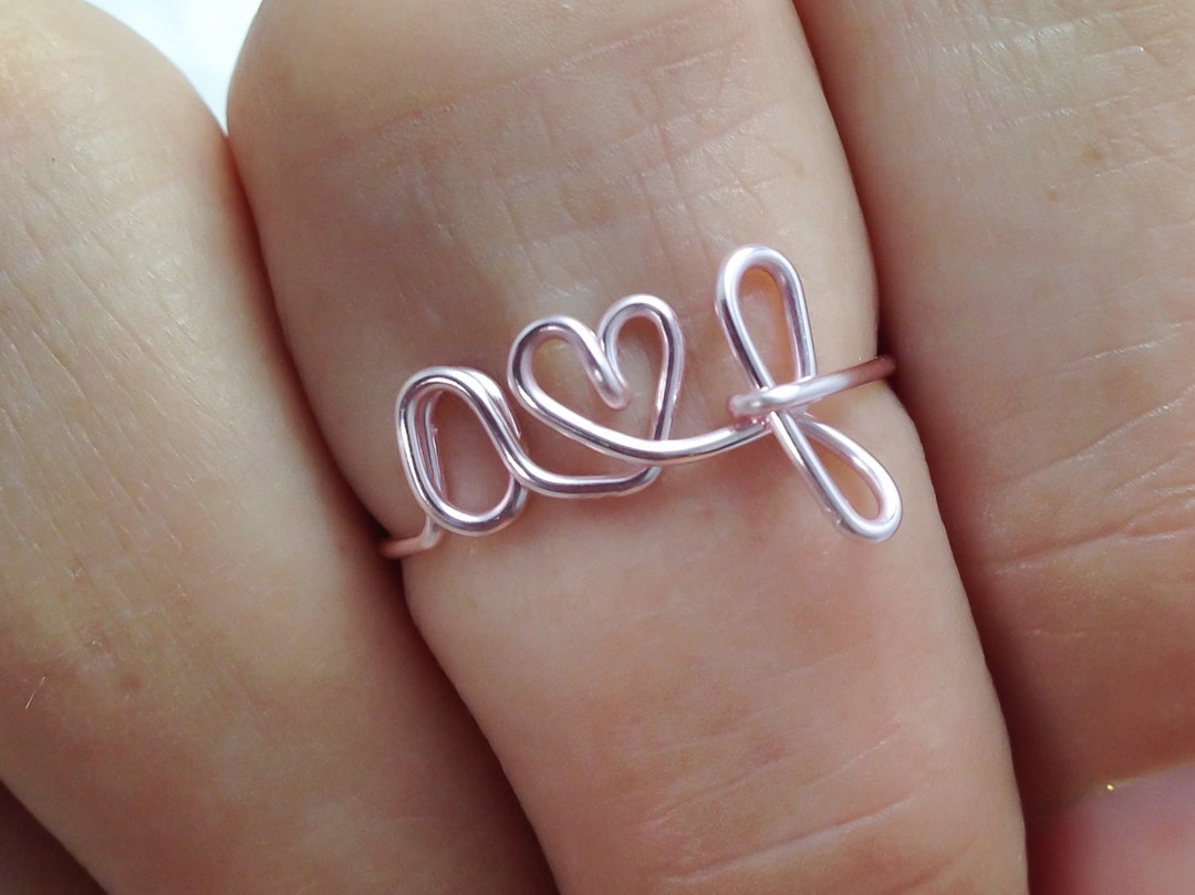Personalized Initial Heart Wire Ring - Sterling Silver Plated ...