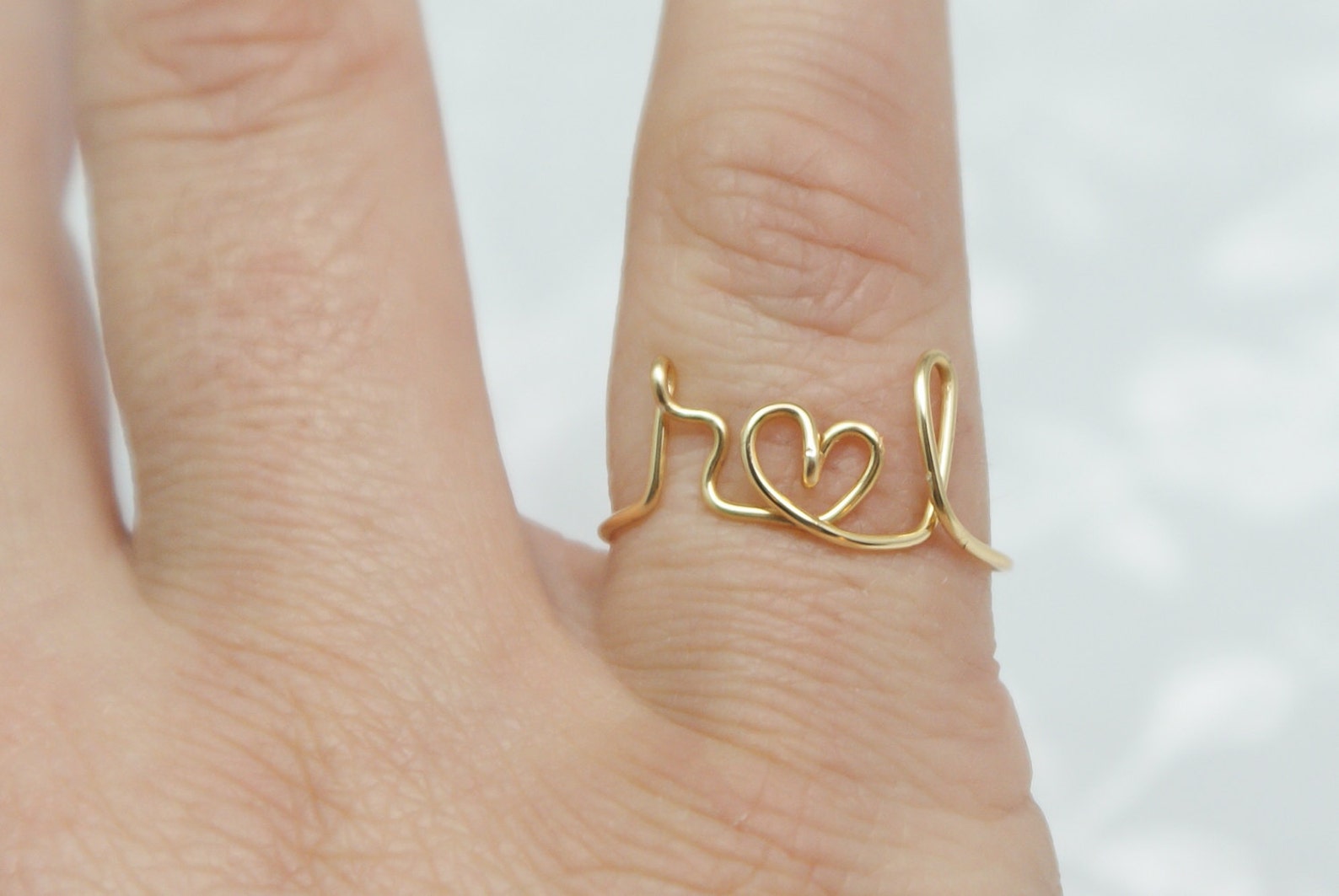 2 Initials and a Heart Ring Personalized Wire Initial Ring - Etsy