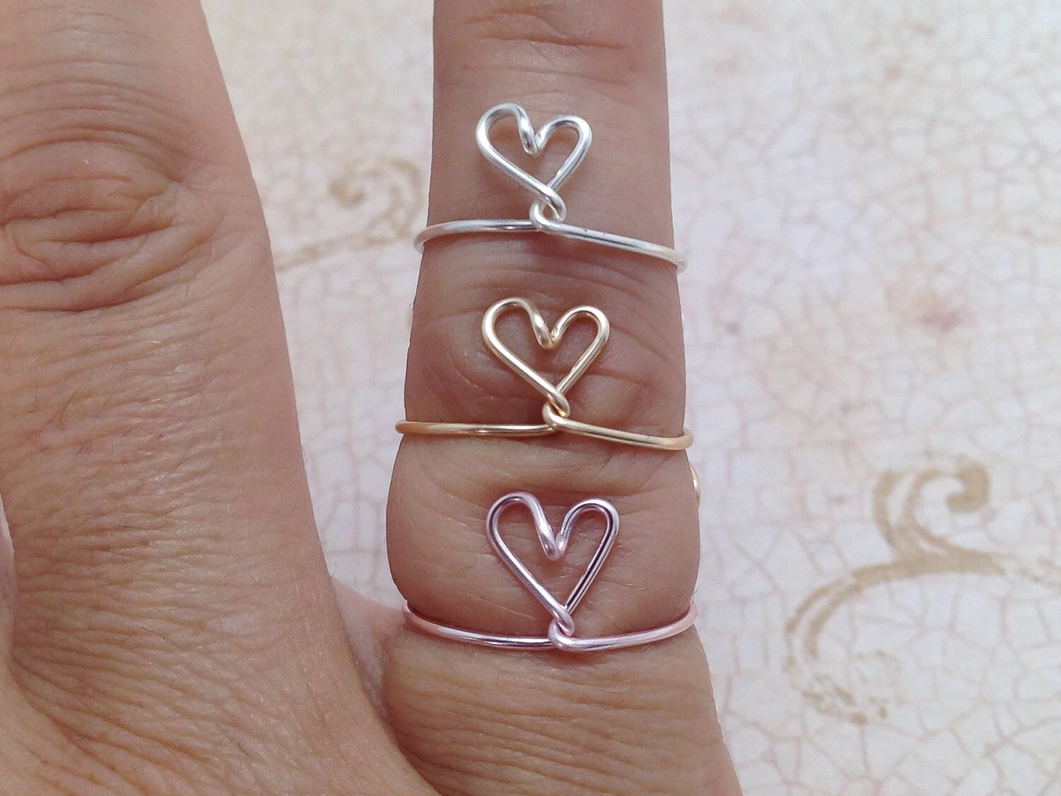 Set of 3 heart rings heart rings dainty heart ring small | Etsy