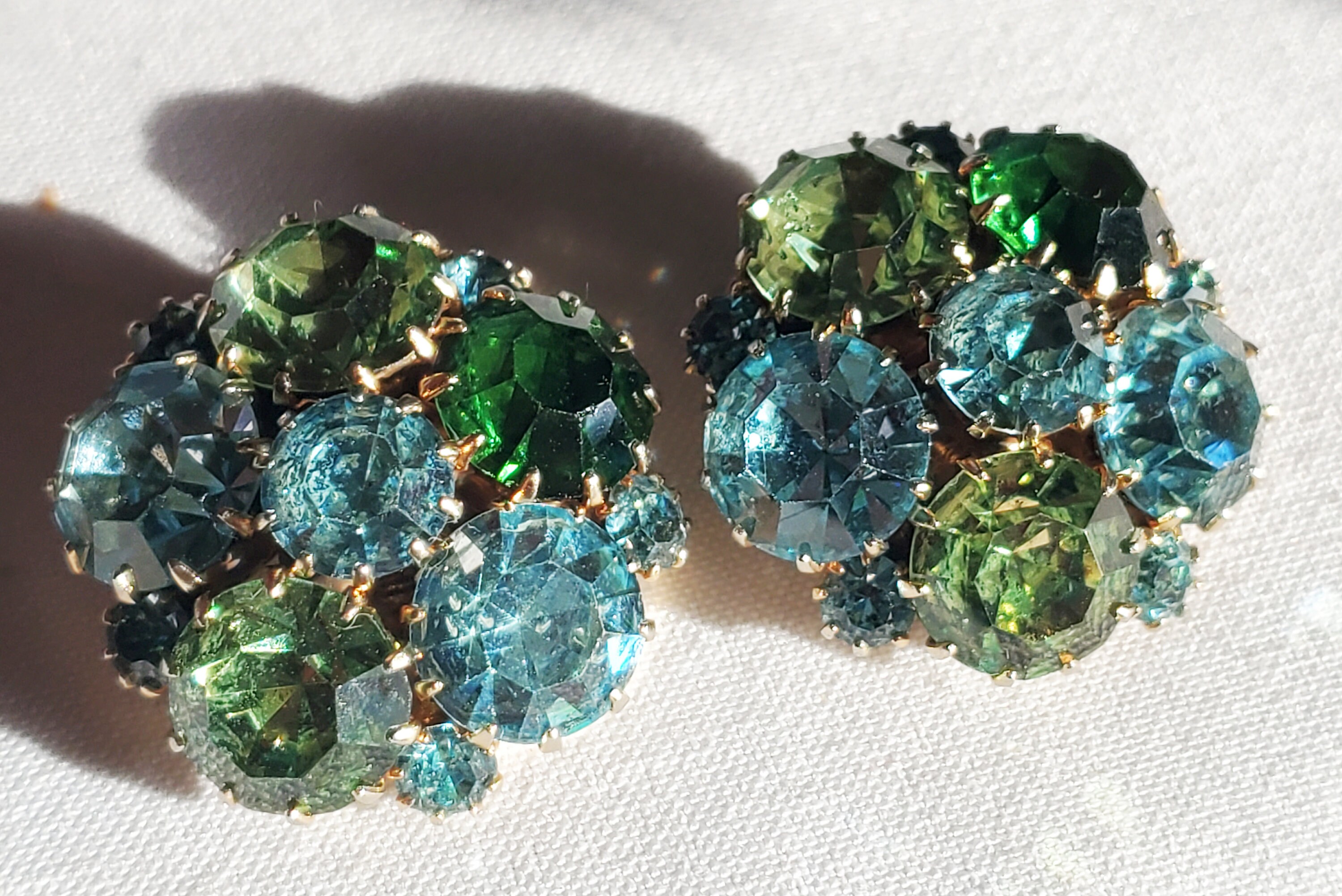 Vintage 1950s Signed Karu Arke Blue Green Rhinestone Gold Tone - Etsy