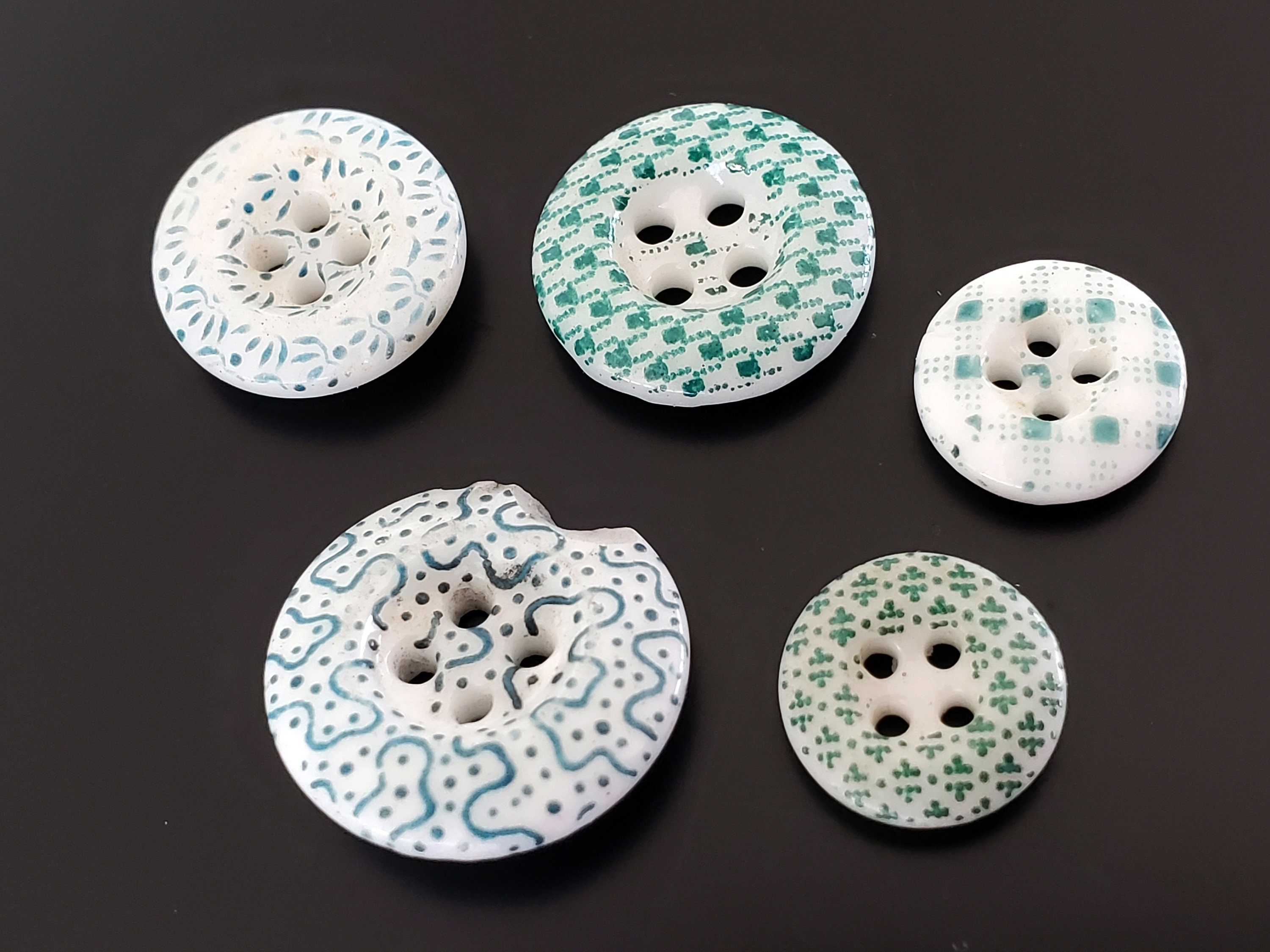 5 Antique China Calico Buttons Different Green Patterns - Etsy UK