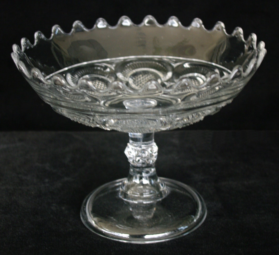 Antique EAPG Bryce Higbee & Co New Crescent Pattern Compote Glows Green ...