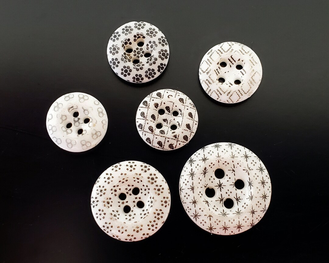 6 Antique Black Calico China Buttons - Etsy