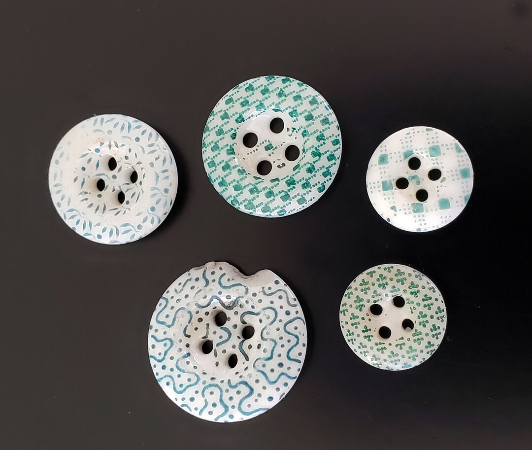 5 Antique China Calico Buttons Different Green Patterns - Etsy