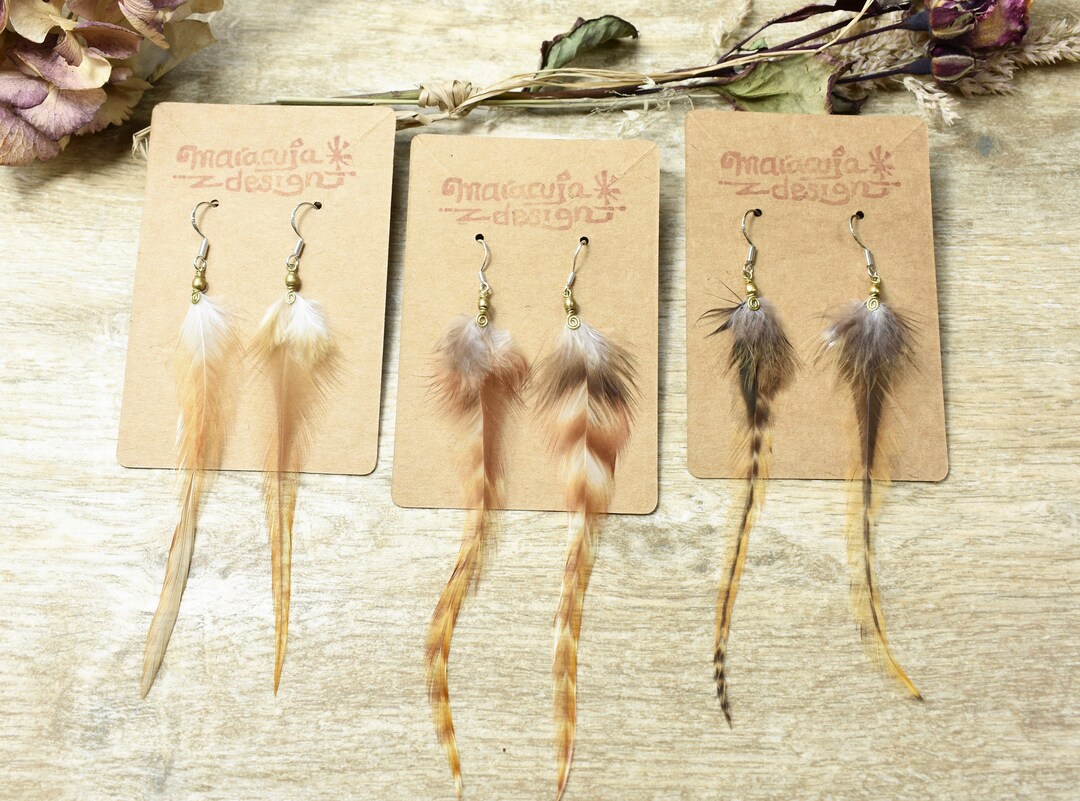 Real Feather Earrings. Handcraft, Bohemian, Ethnic Jewelry - Etsy