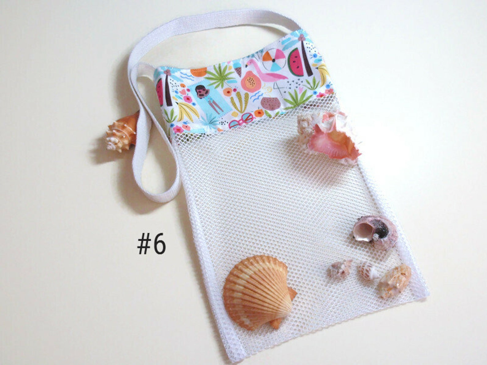 Girls Beachcombing Seashell Collecting Mesh Beach Bag, Cross Body Tote ...