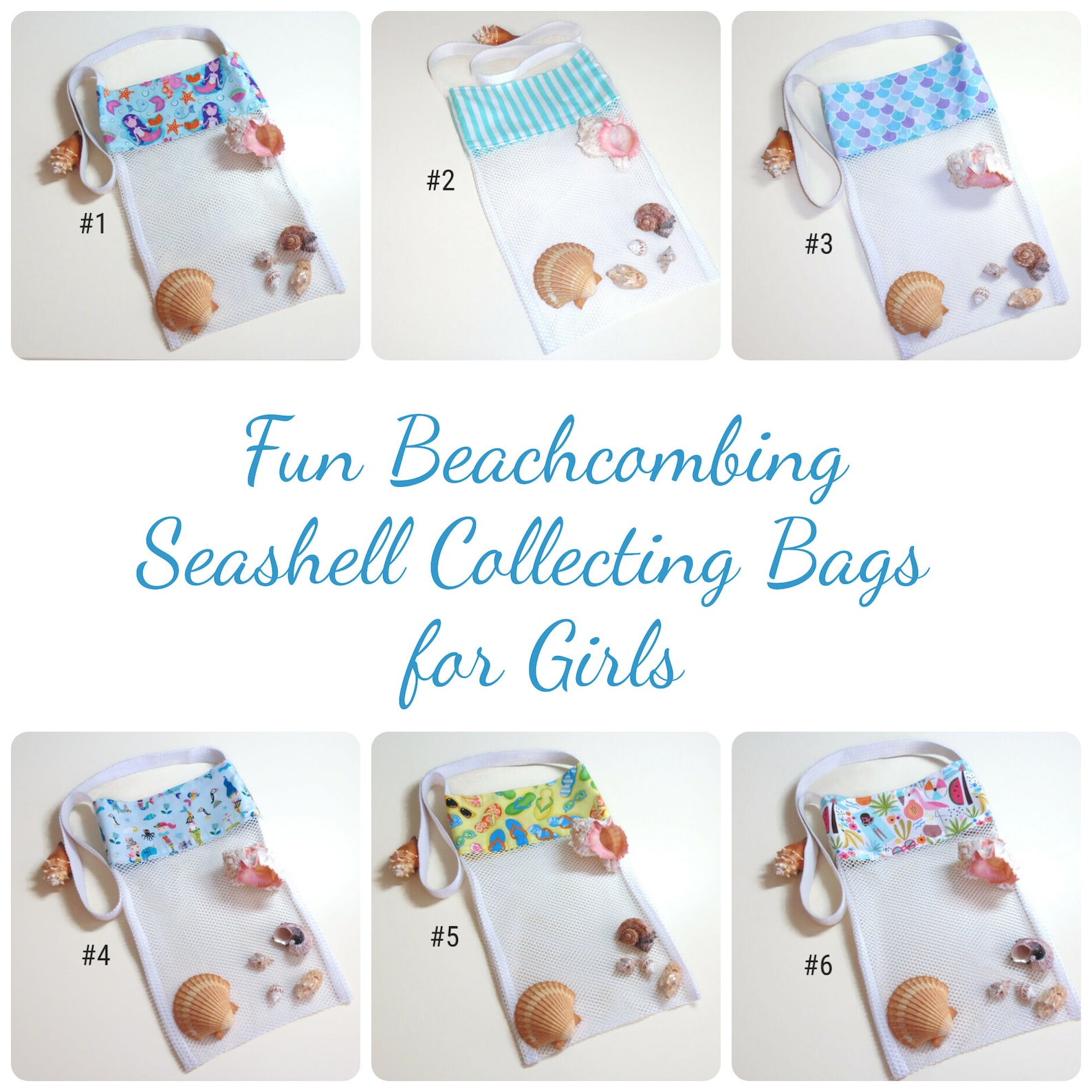 Girls Beachcombing Seashell Collecting Mesh Beach Bag, Cross Body Tote ...