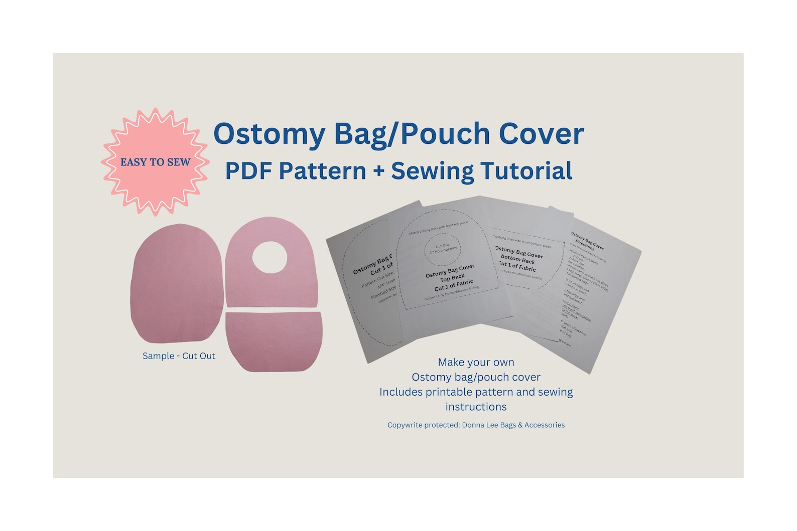 Ostomy Bag Cover PDF Sewing Pattern + Instructions, DIY Stoma Pouch ...