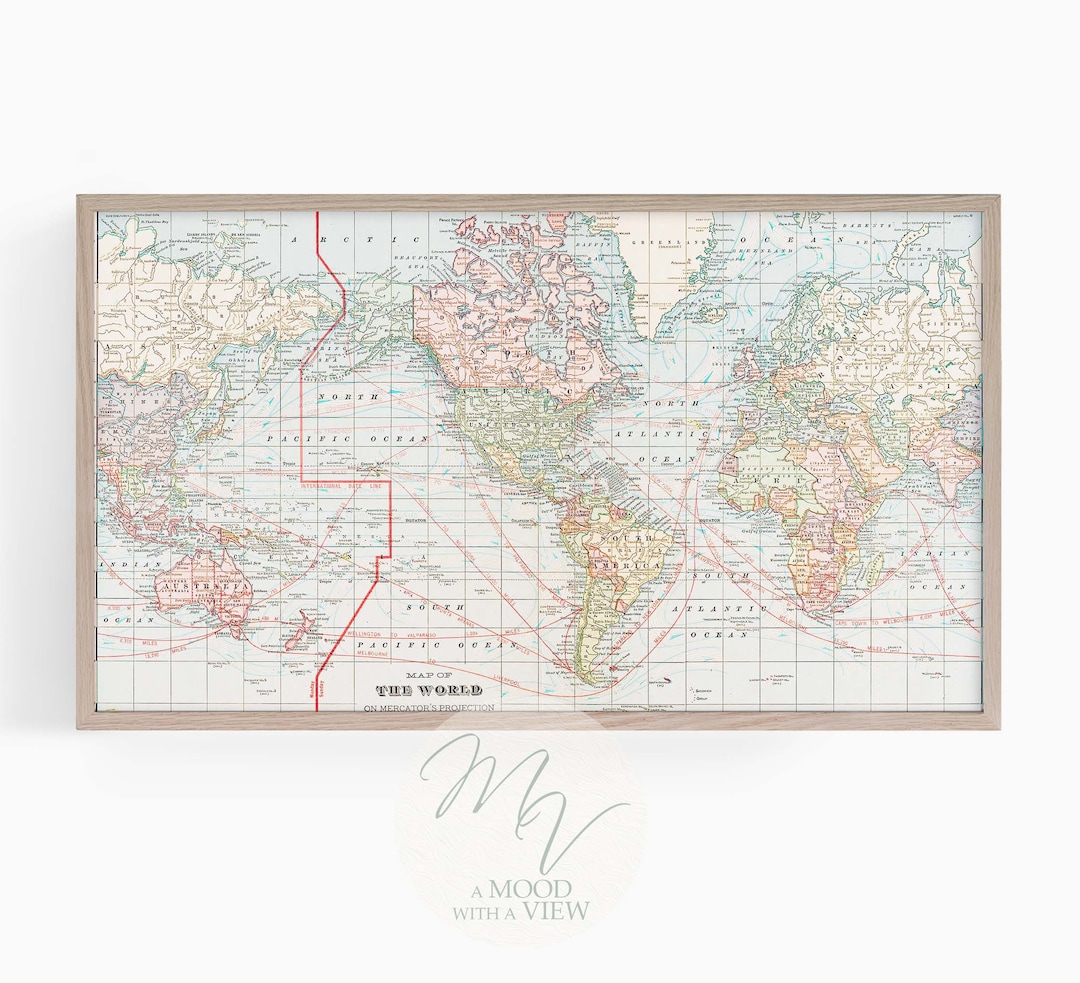 Samsung Frame TV Map Art, World Map With Australia on Left, Smart TV 4k ...