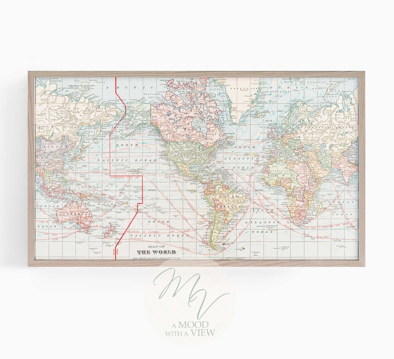 Samsung Frame TV Map Art, World Map With Australia on Left, Smart TV 4k ...