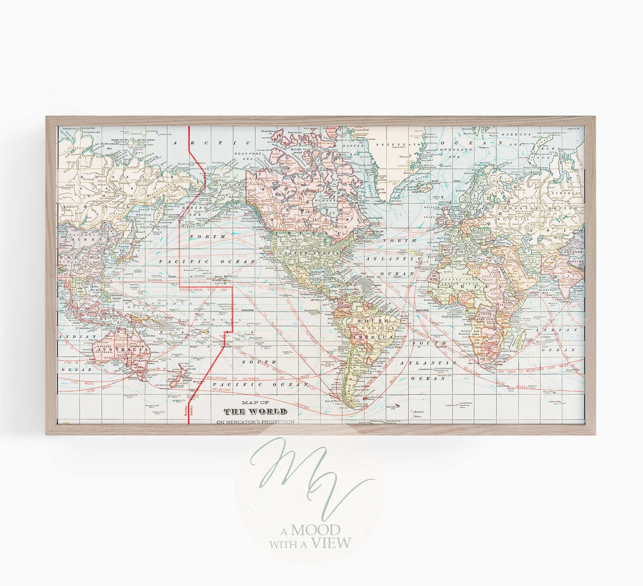 Samsung Frame TV Map Art, World Map With Australia on Left, Smart TV 4k ...