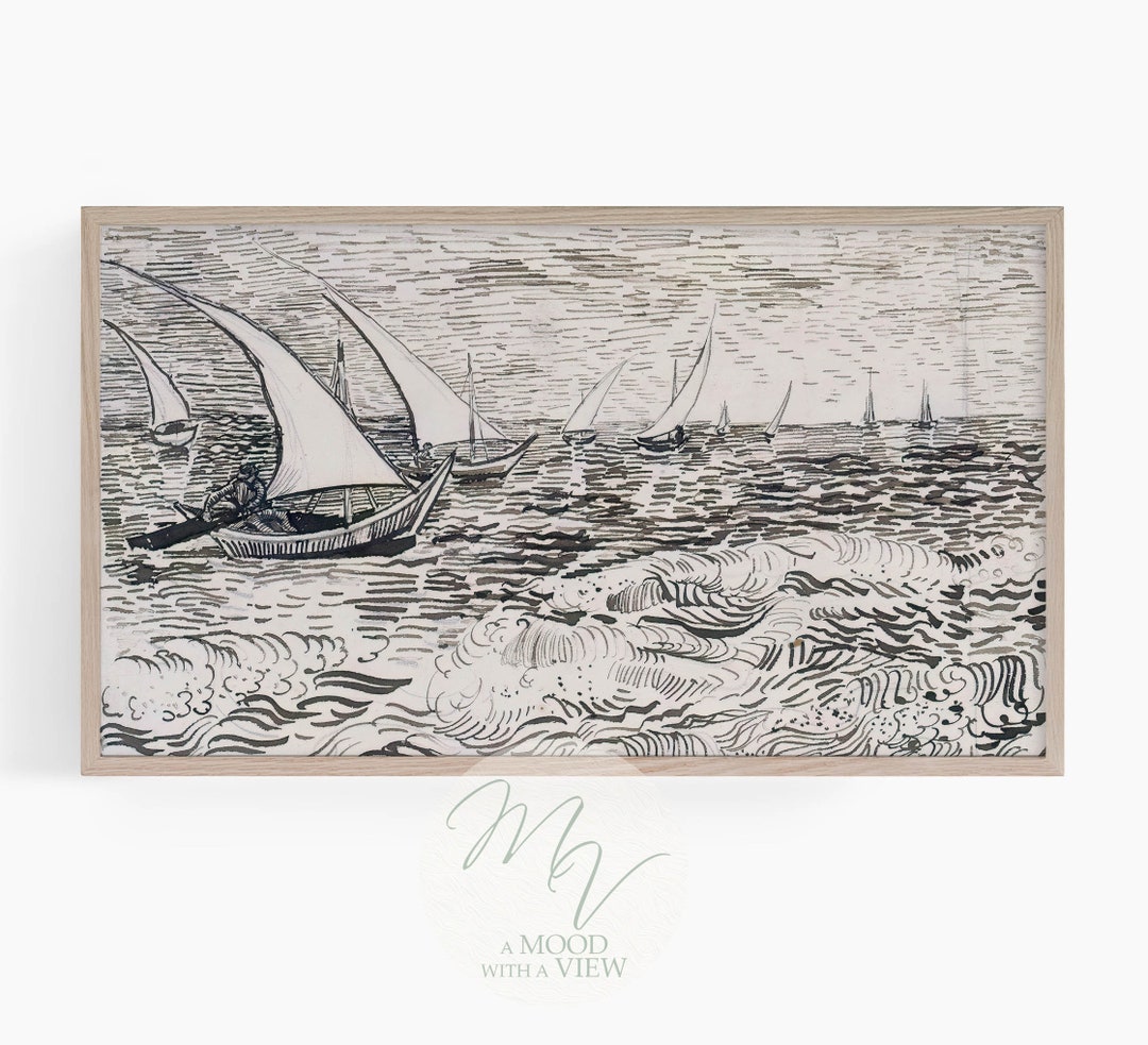 Samsung Frame TV Art, Van Gogh Sailboats, Neutral Vintage Oil Painting ...