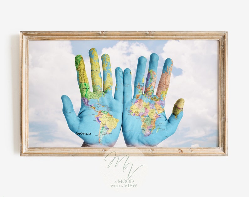 Samsung Frame TV Map Art, World Map in Your Hands, Smart TV 4k Art for ...