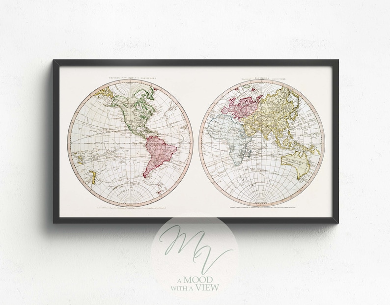 Samsung Frame TV Map Art, Vintage Map of the World Smart TV 4k Art ...