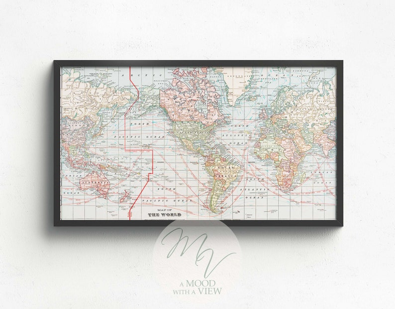 Samsung Frame TV Map Art, World Map With Australia on Left, Smart TV 4k ...