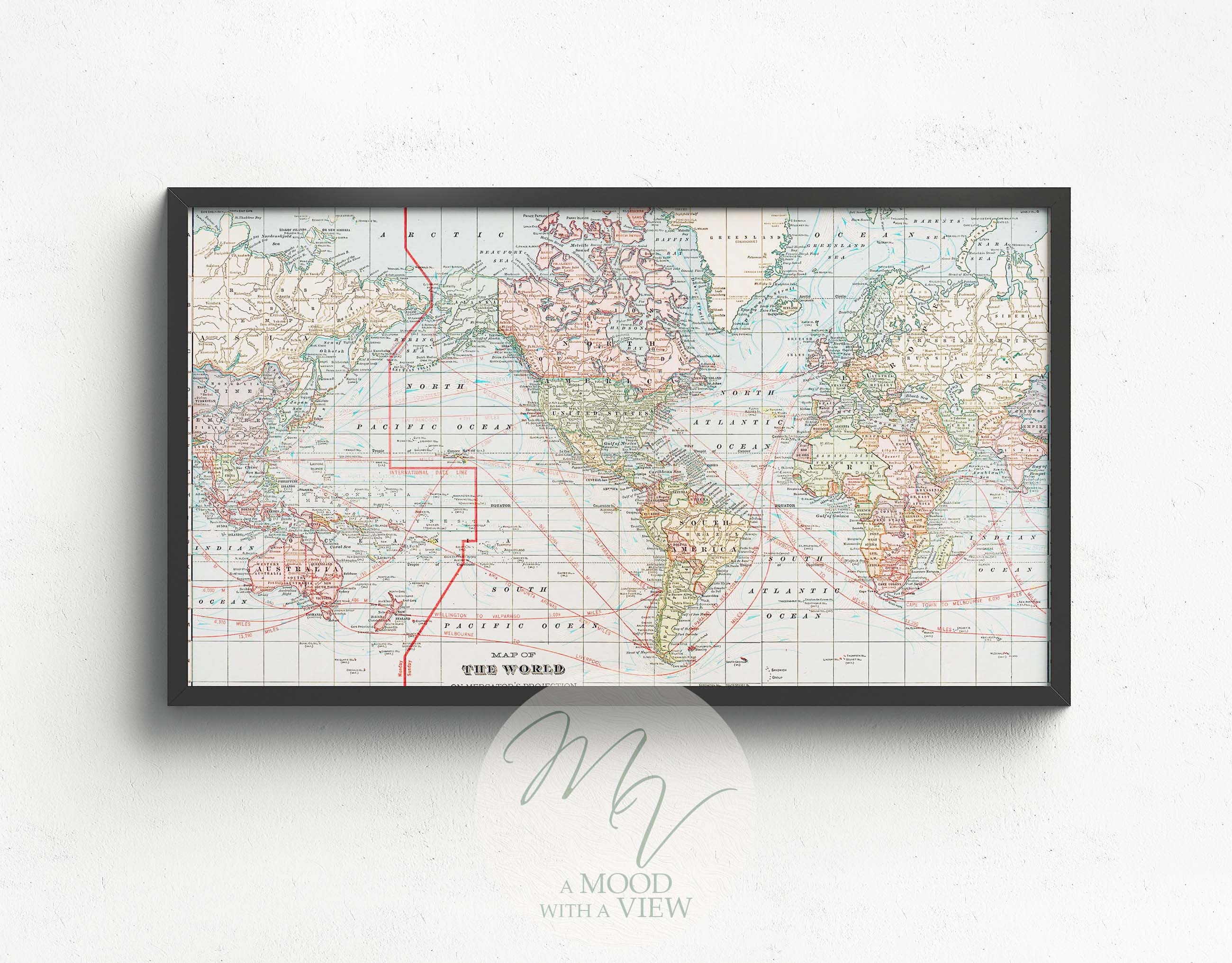 Samsung Frame TV Map Art, World Map With Australia on Left, Smart TV 4k ...