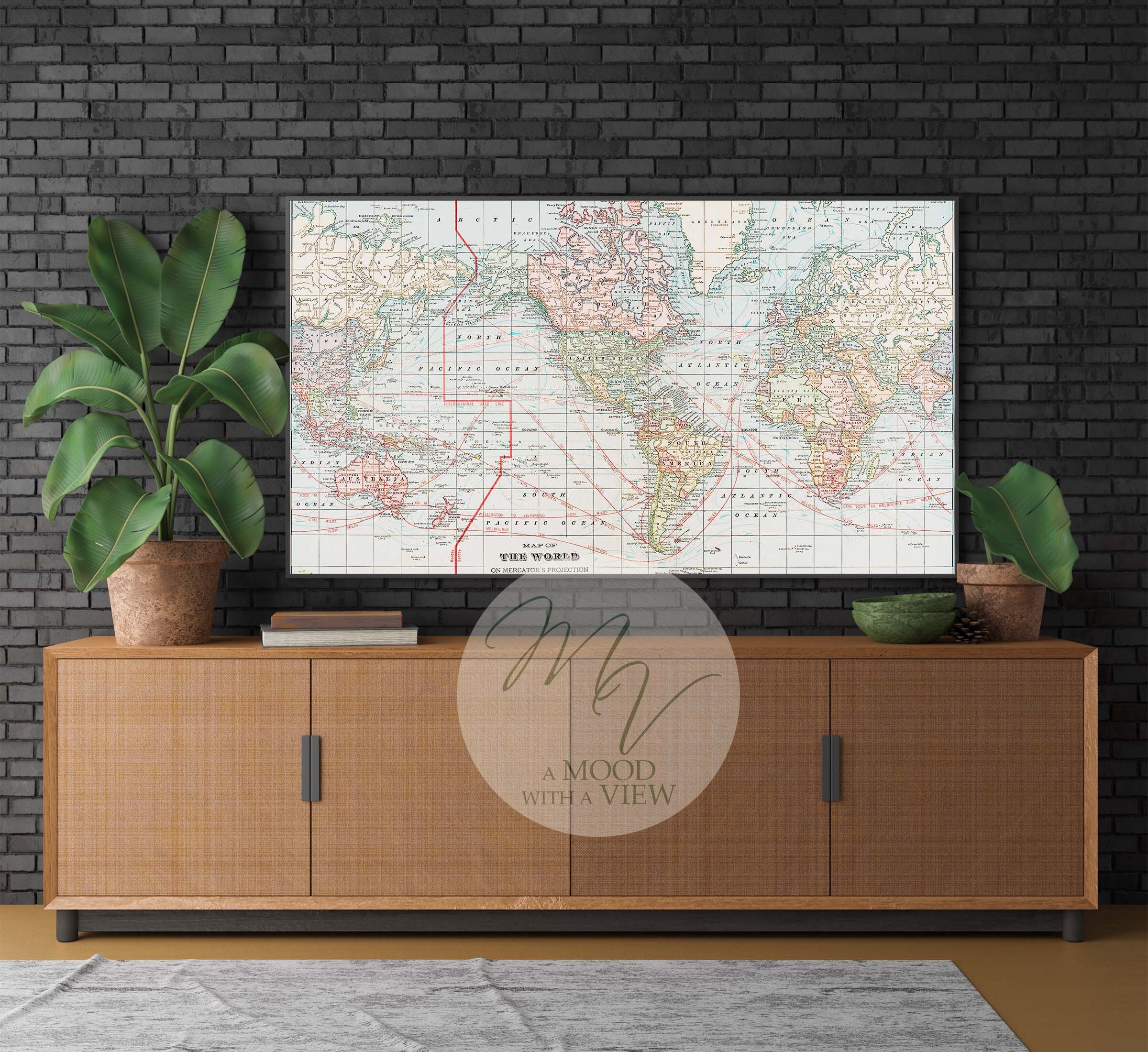 Samsung Frame TV Map Art, World Map With Australia on Left, Smart TV 4k ...