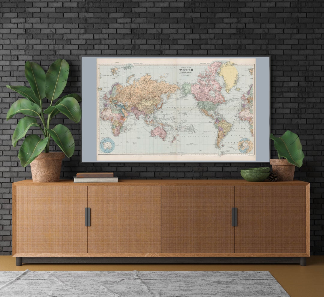 Samsung Frame TV Map Art, Vintage Map of the World Smart TV 4k Art ...