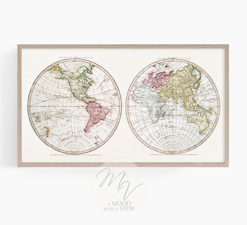 Samsung Frame TV Map Art, Vintage Map of the World Smart TV 4k Art ...