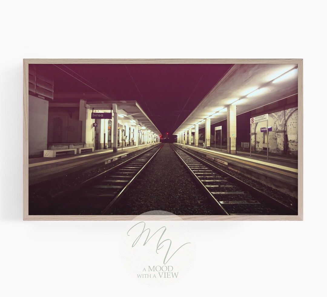 Samsung Frame TV Art, Train Station at Night, Neutral Colors Great With ...