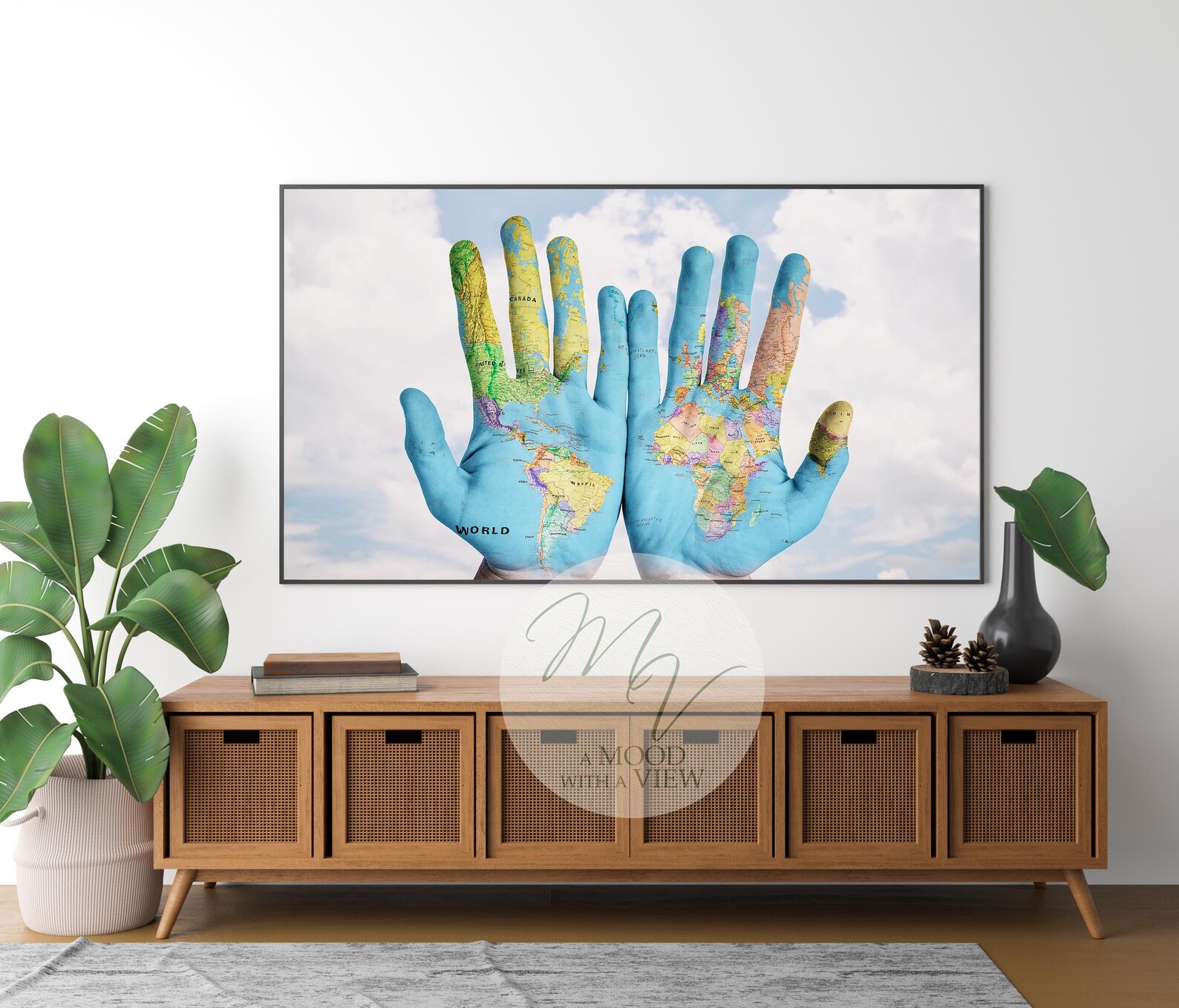 Samsung Frame TV Map Art, World Map in Your Hands, Smart TV 4k Art for ...