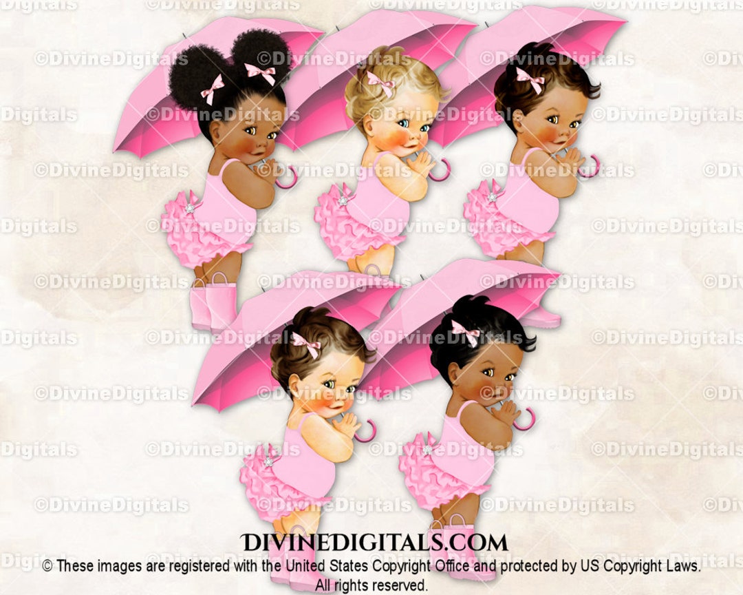 Princess Rain Boots & Umbrella Pink Baby Girl Clipart Instant Download ...
