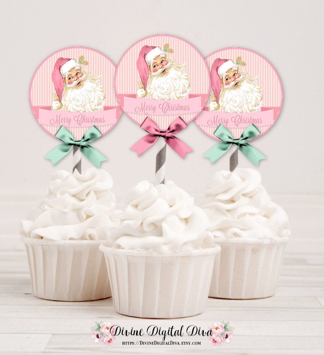 Pink Vintage Victorian Santa Claus Christmas Cupcake Toppers Circles 2 ...