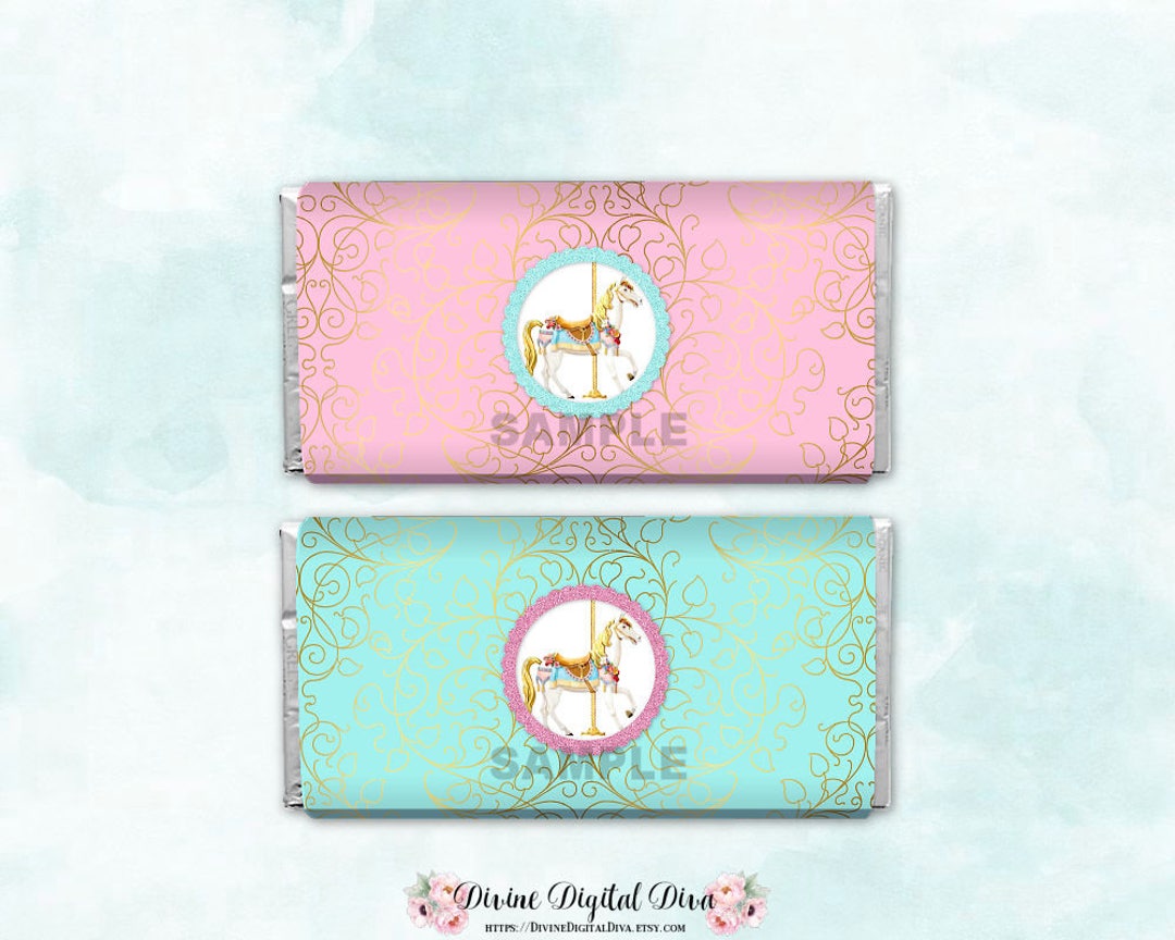 Carousel Horse Candy Bar Wrapper Full Size Pink Aqua Gold Printable ...