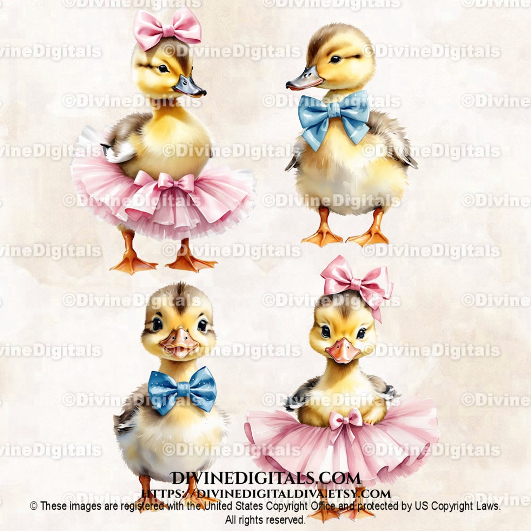 Watercolor Baby Ducks Blue Bow Tie Pink Tutu Ballerina Gender Reveal ...