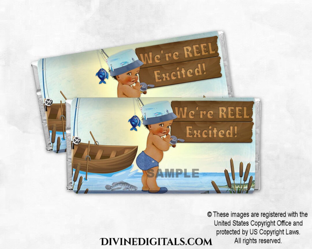 Fishing Theme Printable Candy Bar Wrappers Blue Brown | Dark Tone Baby ...