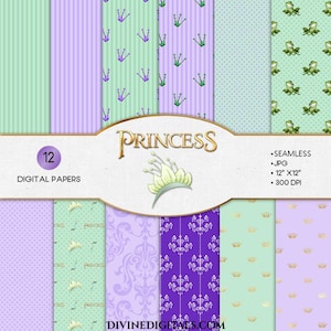 Princess Frog Purple Green Digital Papers Journal Scrapbook CU - Etsy