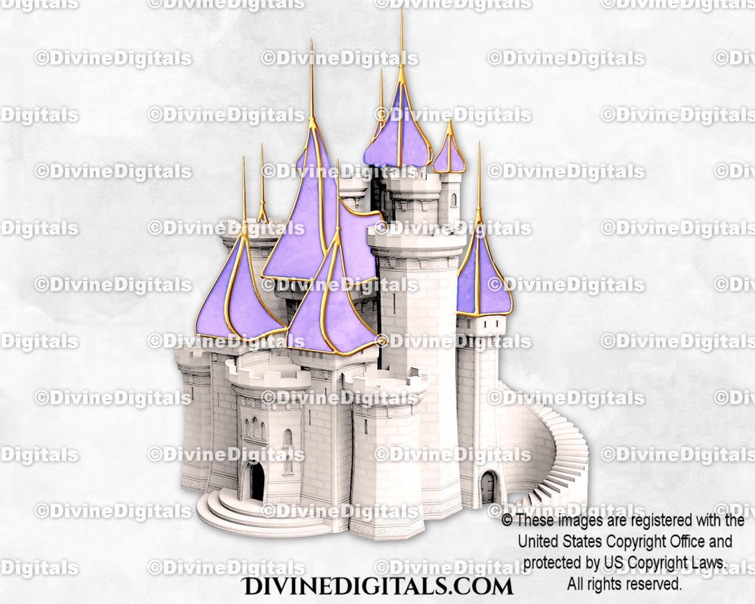 Lavender Roof White Castle Gold Trimmed Turrets Fairytale - Etsy
