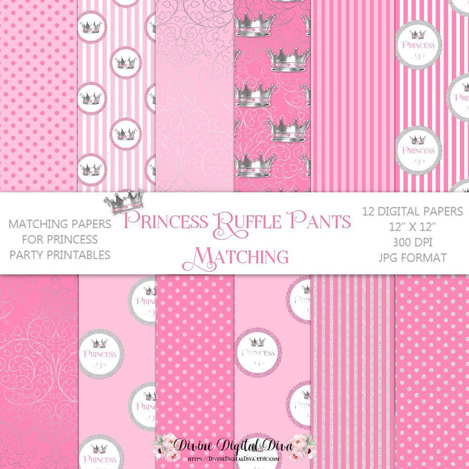 Matching Printables Princess Ruffle Pants Pink Silver | Etsy