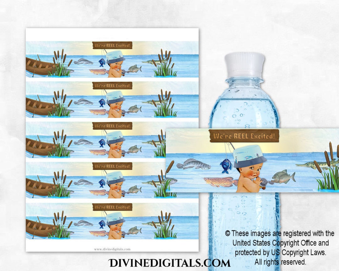 Fishing Theme Printable Water Bottle Labels Blue Brown - Etsy
