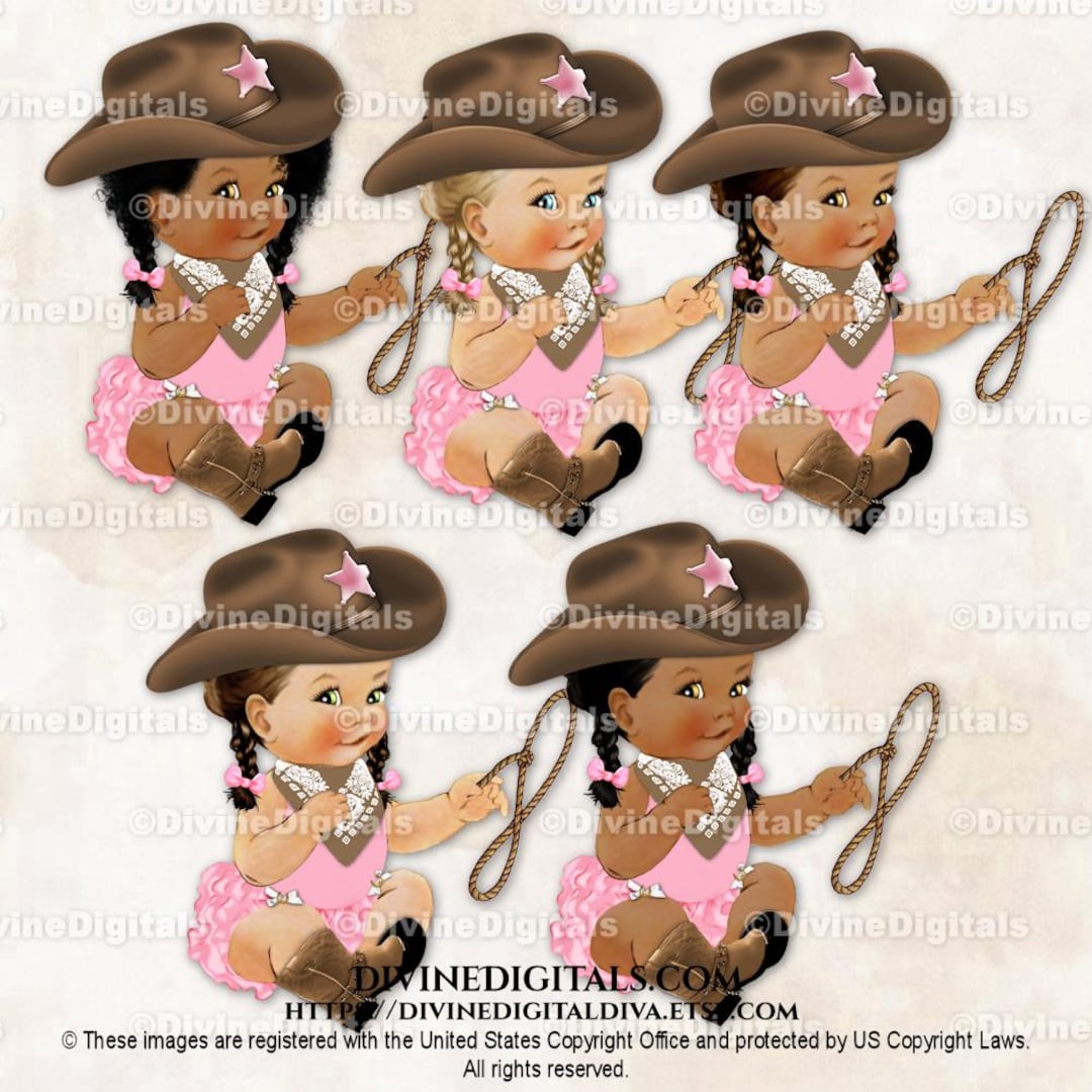 Little Cowgirl Pink & Brown Hat Boots Scarf Lasso Sitting Baby Girl ...